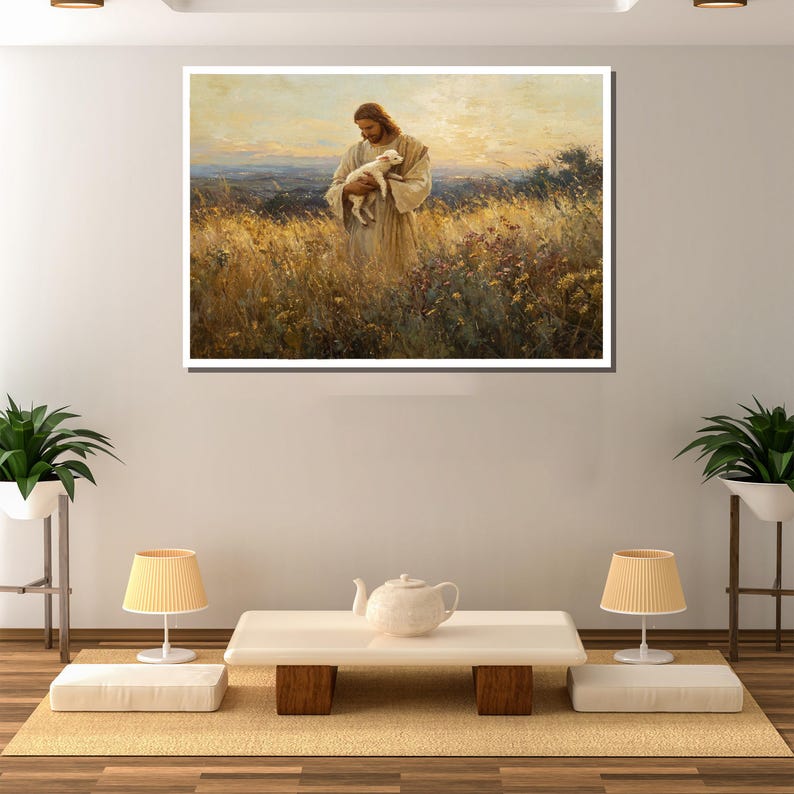 Jesus Holding Lamb Canvas Painting – Ready to Hang Christian Wall Art ...