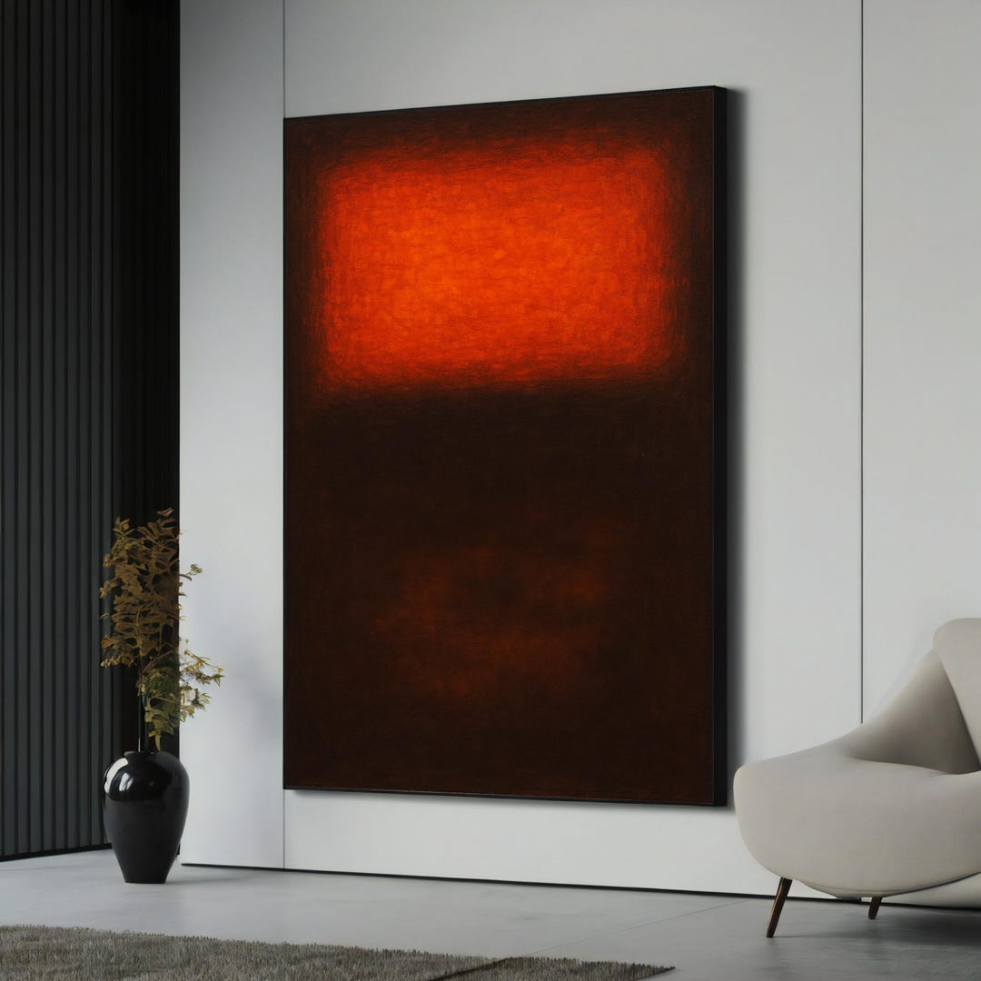 Mark Rothko Fiery Crimson and Dark Canvas Painting, Deep Emotional ...