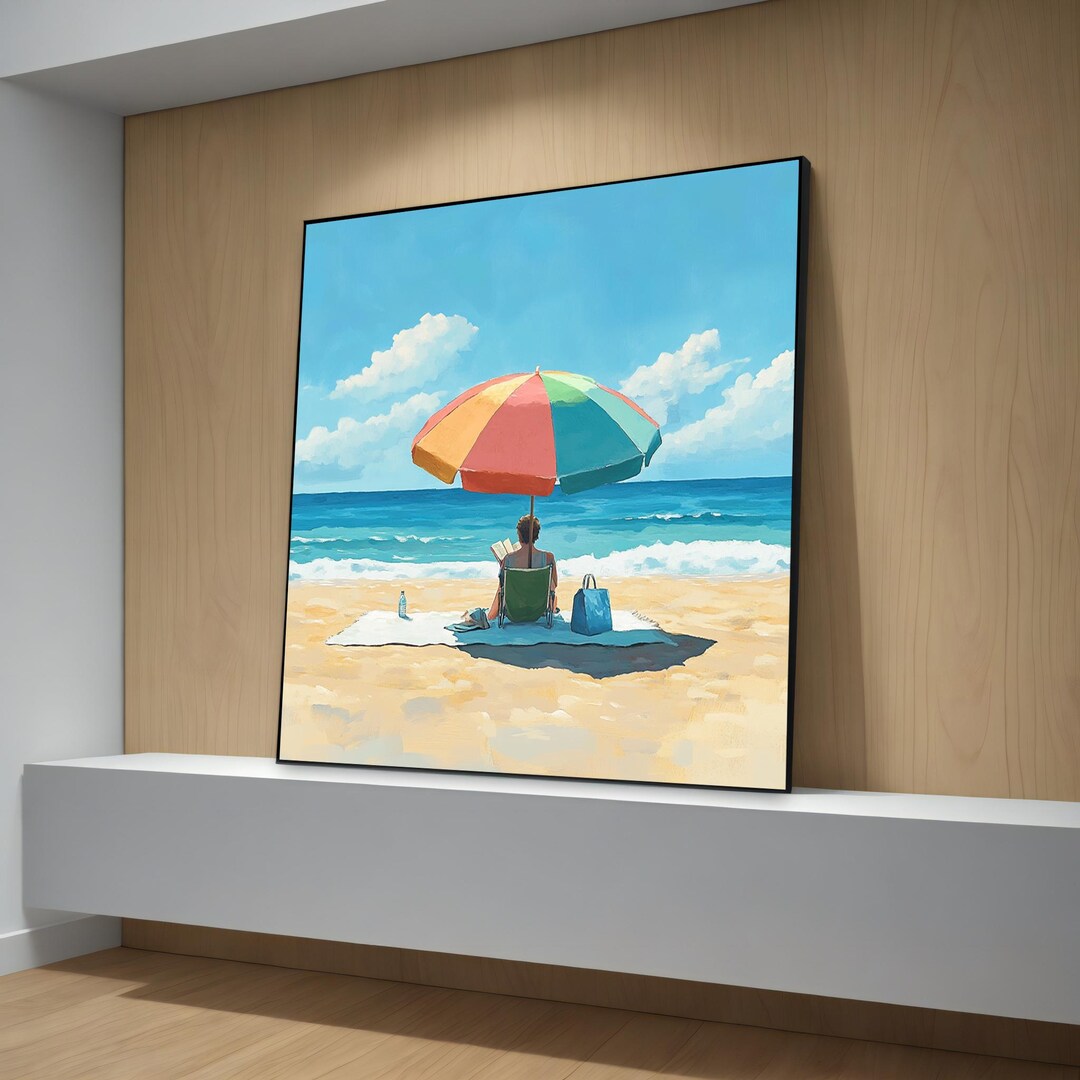Relaxing Beach Day Canvas Painting – Tranquil Coastal Wall Art Perfect ...