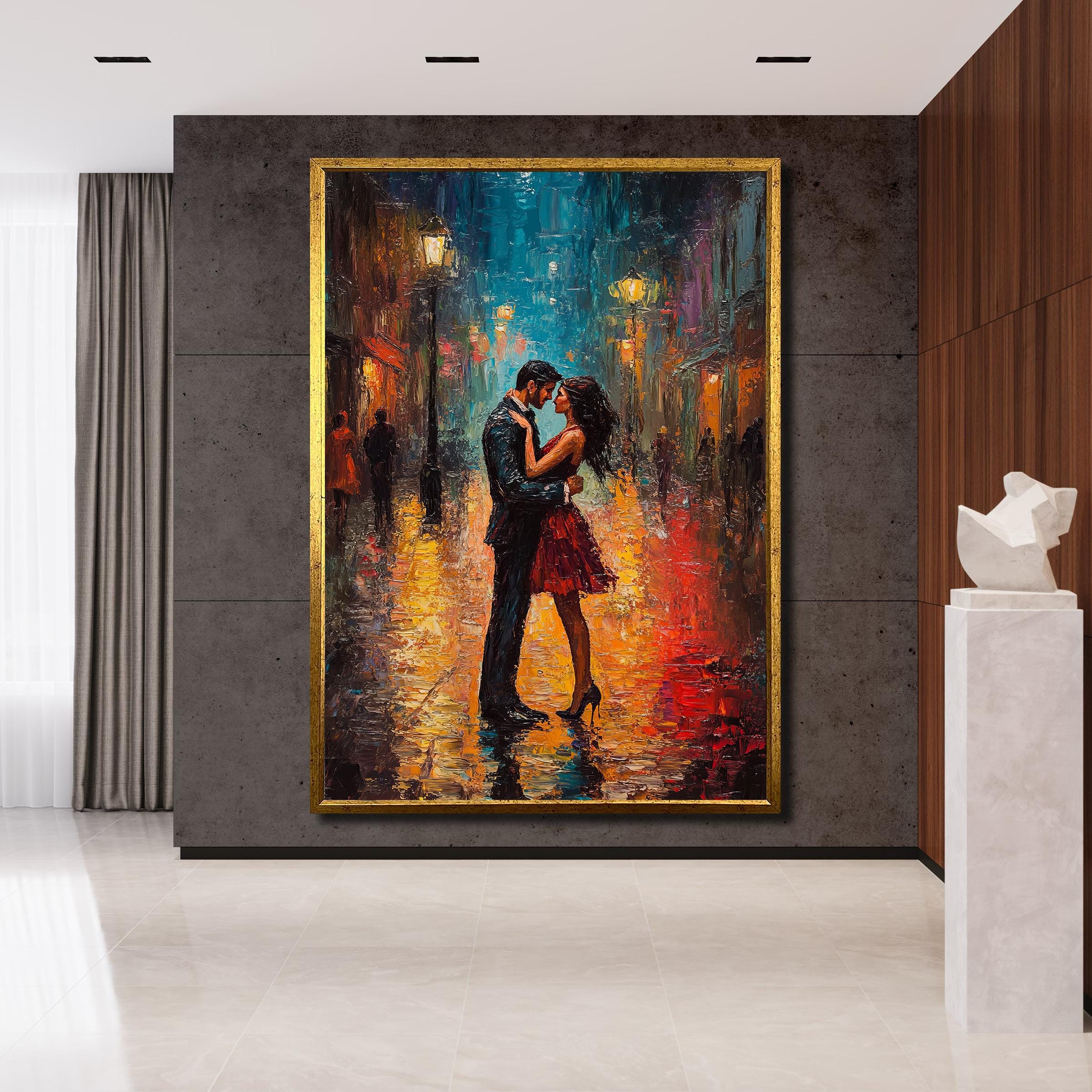 Romantic Couple Canvas Painting, Framed Wall Art, Valentine’s Day Gift ...