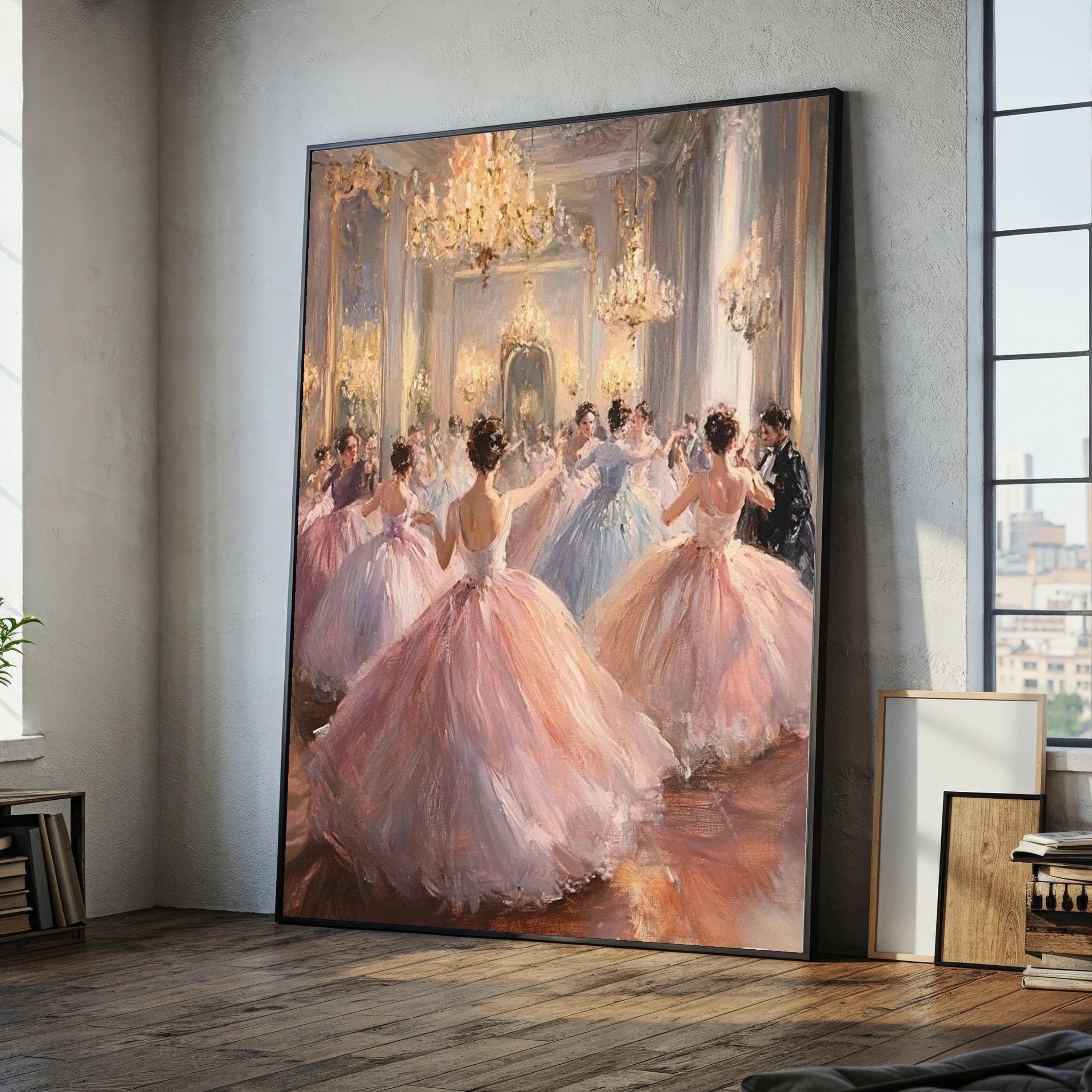 Elegant Ballroom Dance Scene Canvas, Vintage Ladies in Flowing Gowns ...