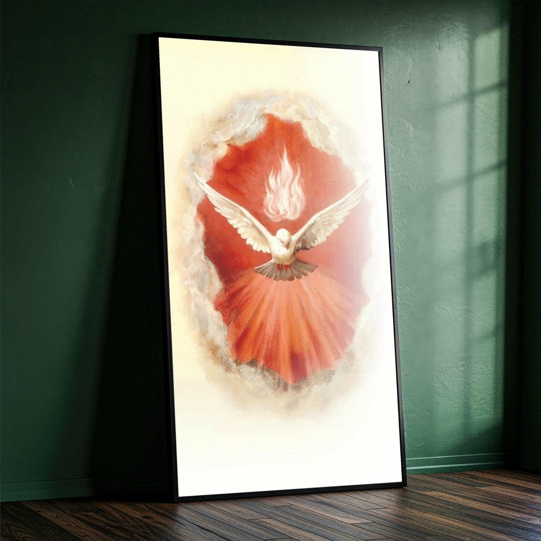 White Dove With Fire Flame Canvas, Spiritual Wall Art, Holy Spirit ...