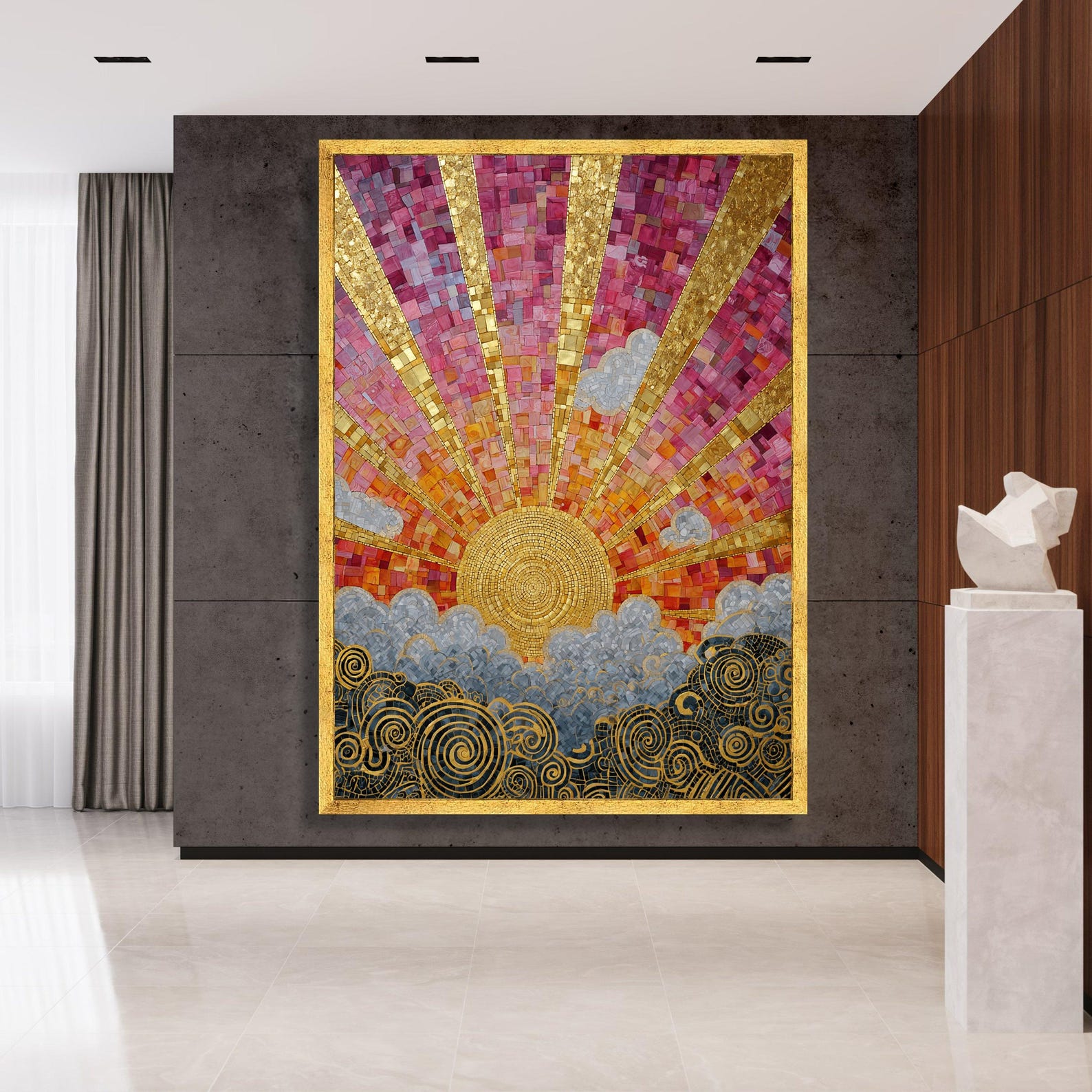 Gustav Klimt Radiant Sunburst Canvas, Mosaic Art Wall Decor, Abstract ...