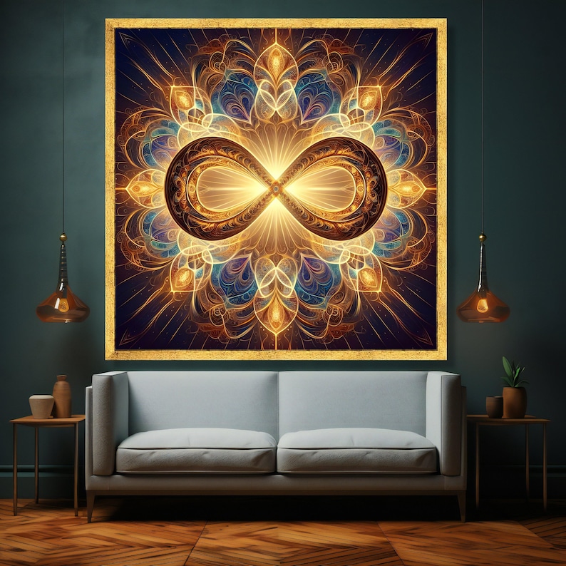 Golden Infinity Mandala Canvas Wall Art, Spiritual Geometry Design ...