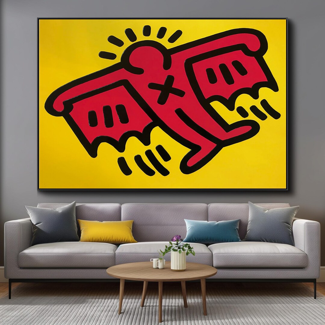 Keith Haring Red Flying Figure Canvas Painting Modern Pop Art Wall ...