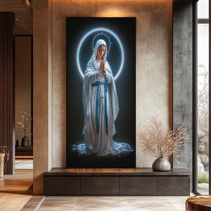 Virgin Mary Neon Halo Canvas Painting, Holy Mother Religious Art ...