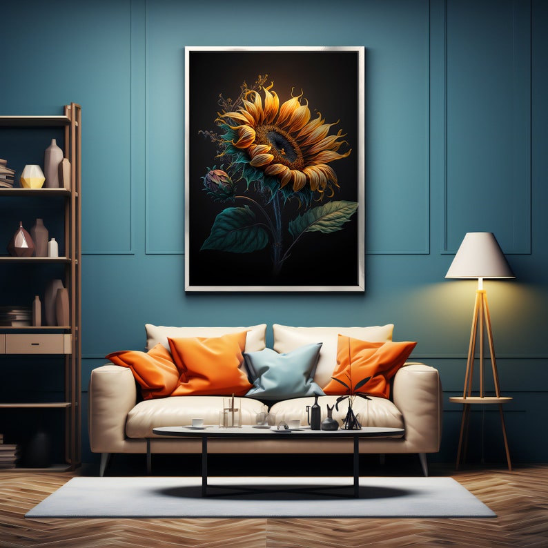 Sunflower Abstract Art Canvas Painting - Hand-painted Botanical Wall ...