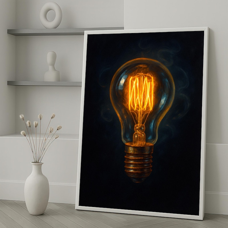 Glowing Light Bulb Canvas Painting – Vintage Edison Bulb Wall Art for ...