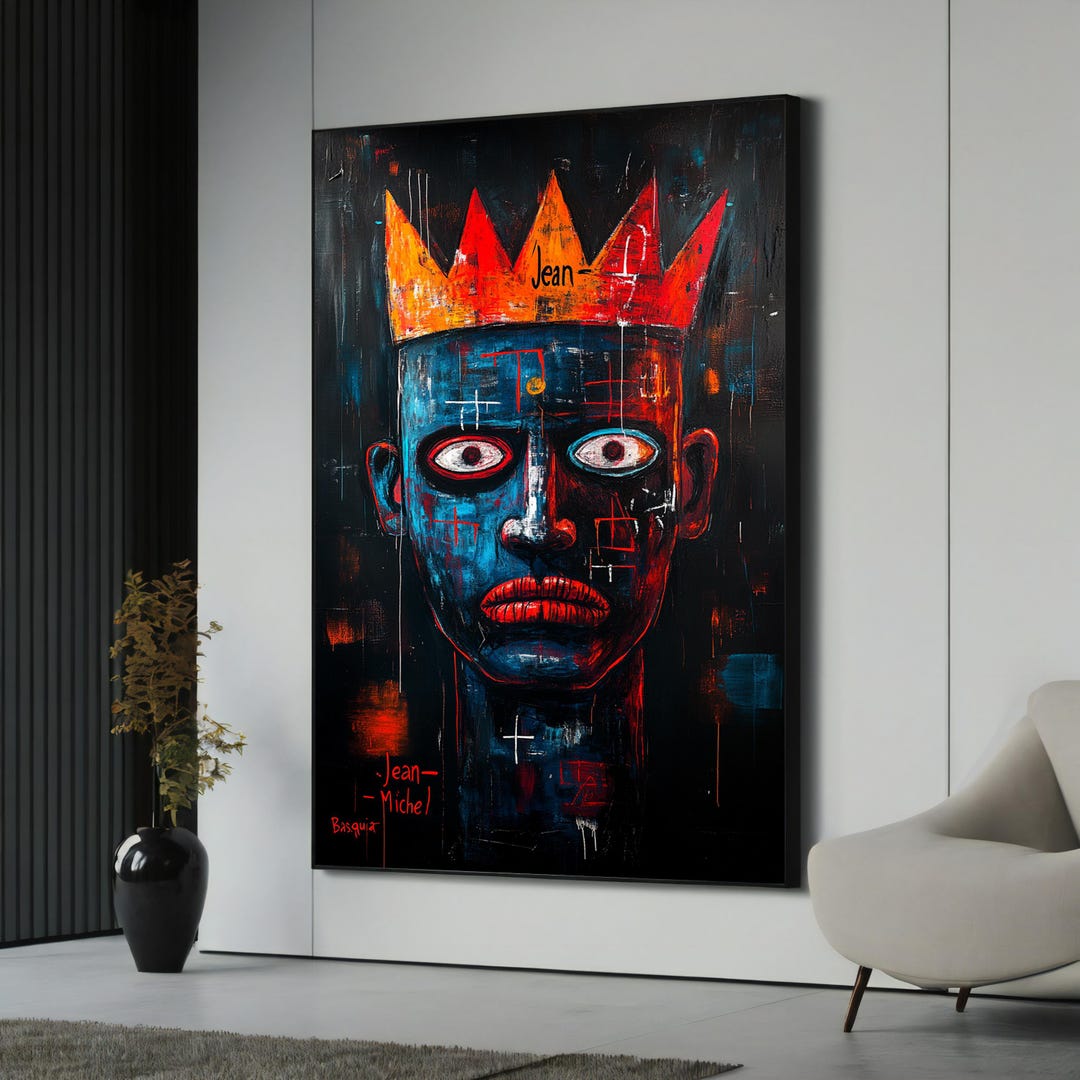 Jean-michel Basquiat Canvas Painting, Crowned Face Graffiti Art, Urban ...