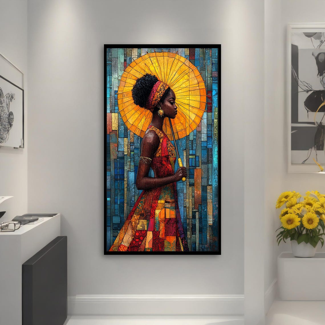 Elegant African Woman With Bright Parasol in Patchwork Dress | Bold and ...