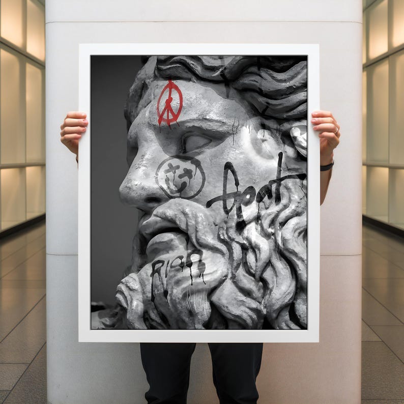 Graffiti-enhanced Classical Sculpture – Striking Zeus-inspired Urban ...