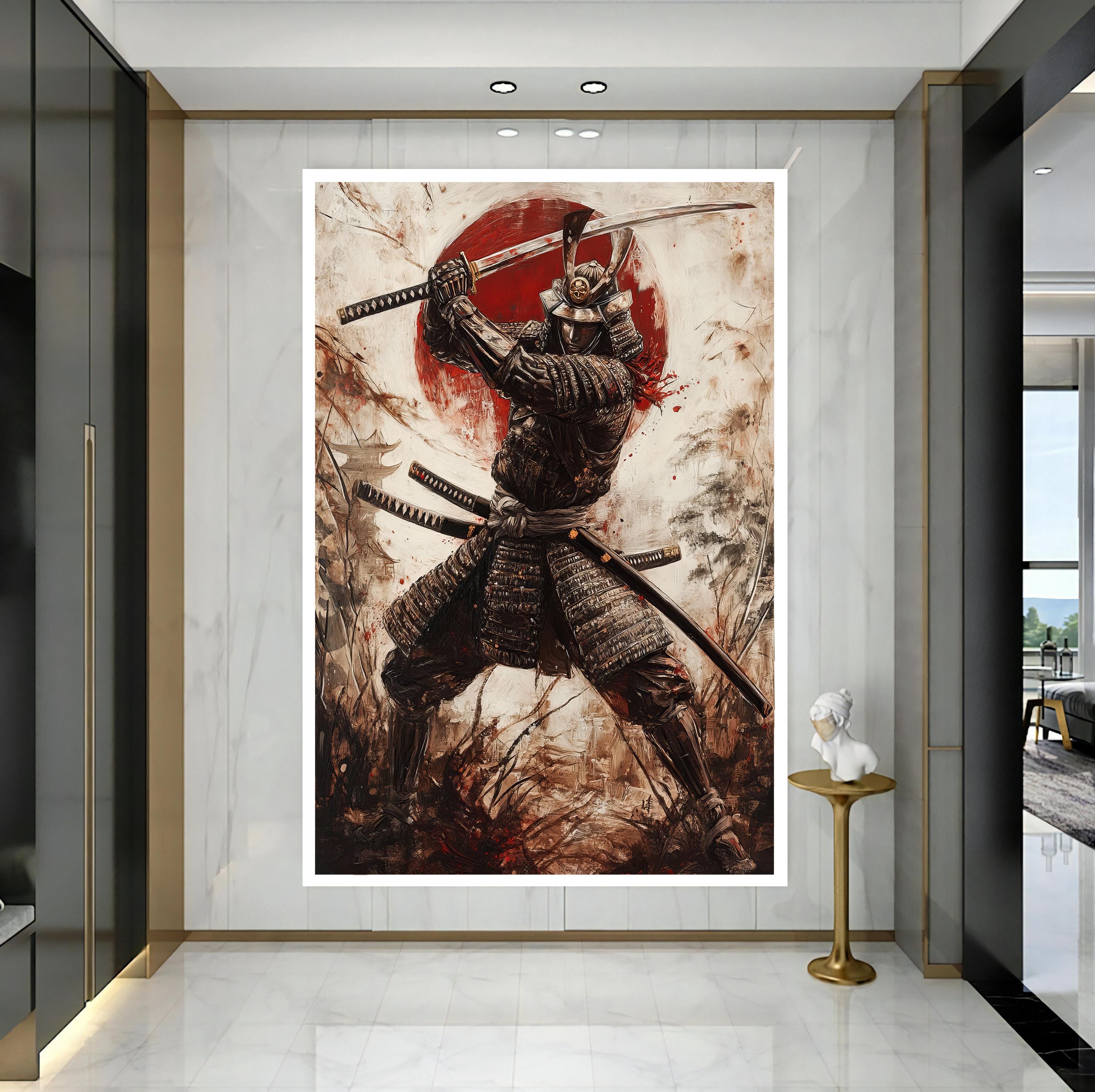 Epic Japanese Samurai Canvas Painting | Feudal Warrior Wall Art ...