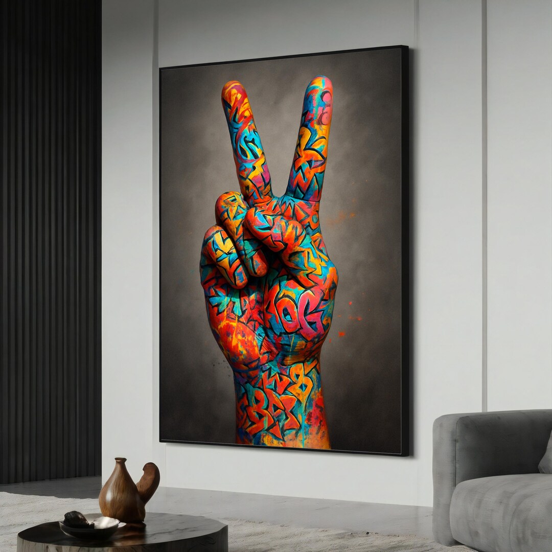 Graffiti Peace Hand – Bold and Colorful Canvas Painting, Ready to Hang ...