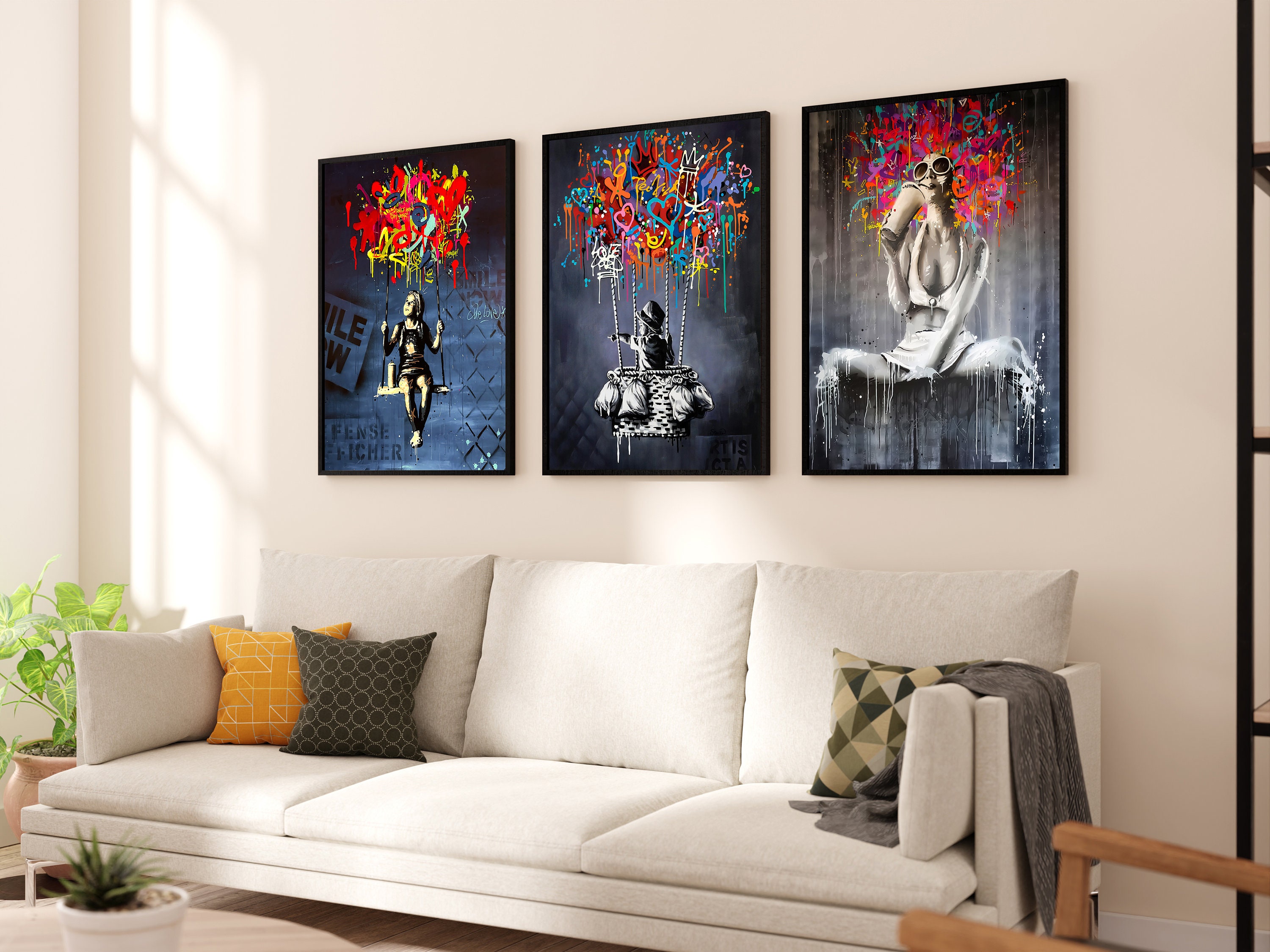 Balloon Banksy Graffiti Art Set, Colorful Canvas Wall Art, Children's ...