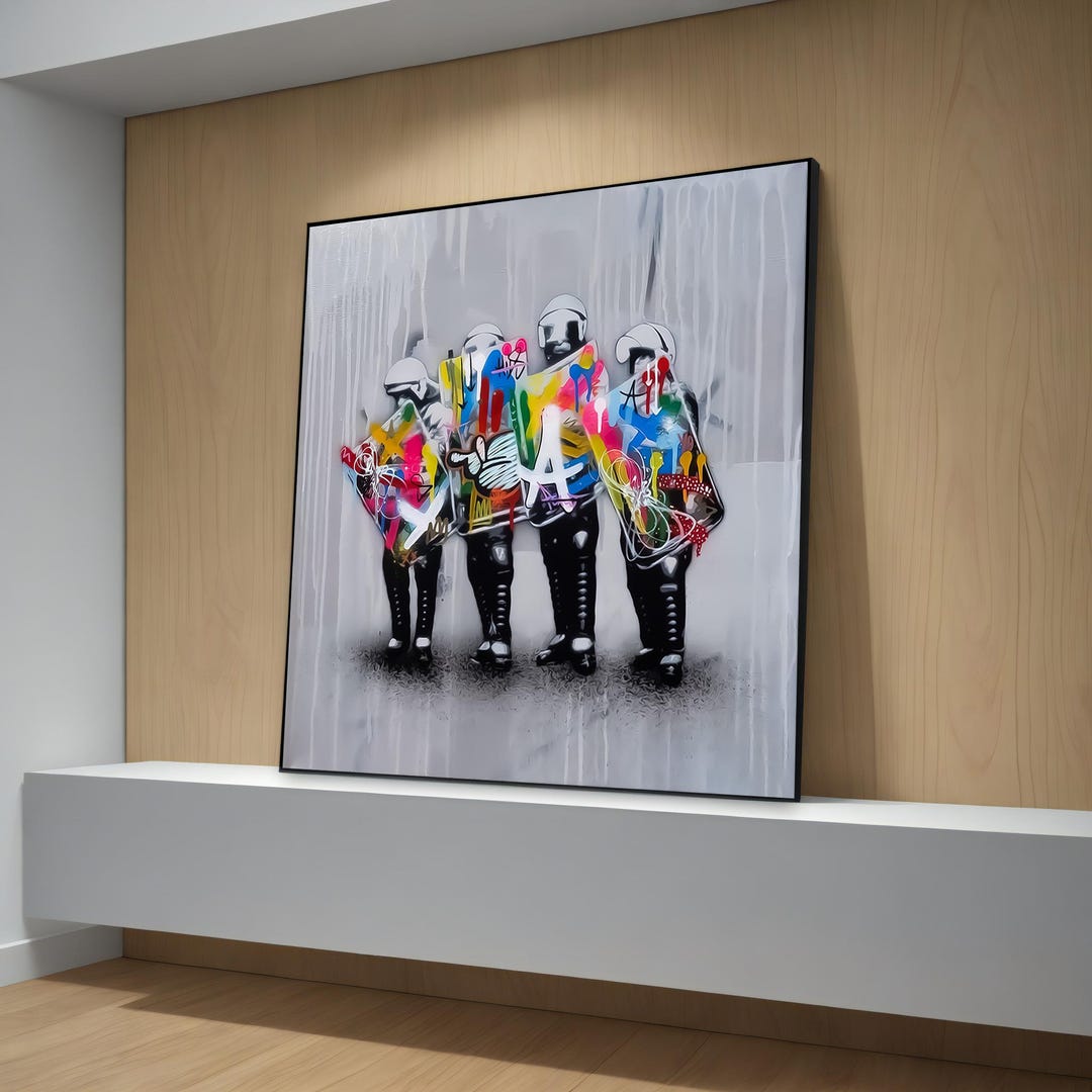 Banksy Riot Police Canvas Painting Striking Urban Graffiti Art With ...