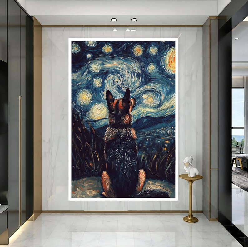 Starry Night German Shepherd Canvas Painting - Dog Lover Gift, Van Gogh ...