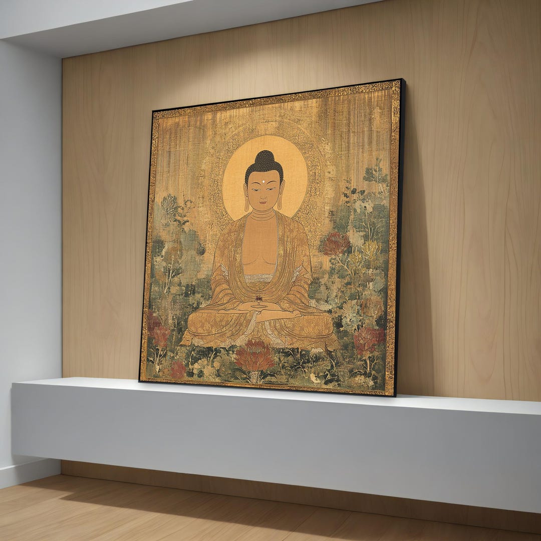 Traditional Buddha Thangka Canvas Painting – Sacred Wall Art Gift ...