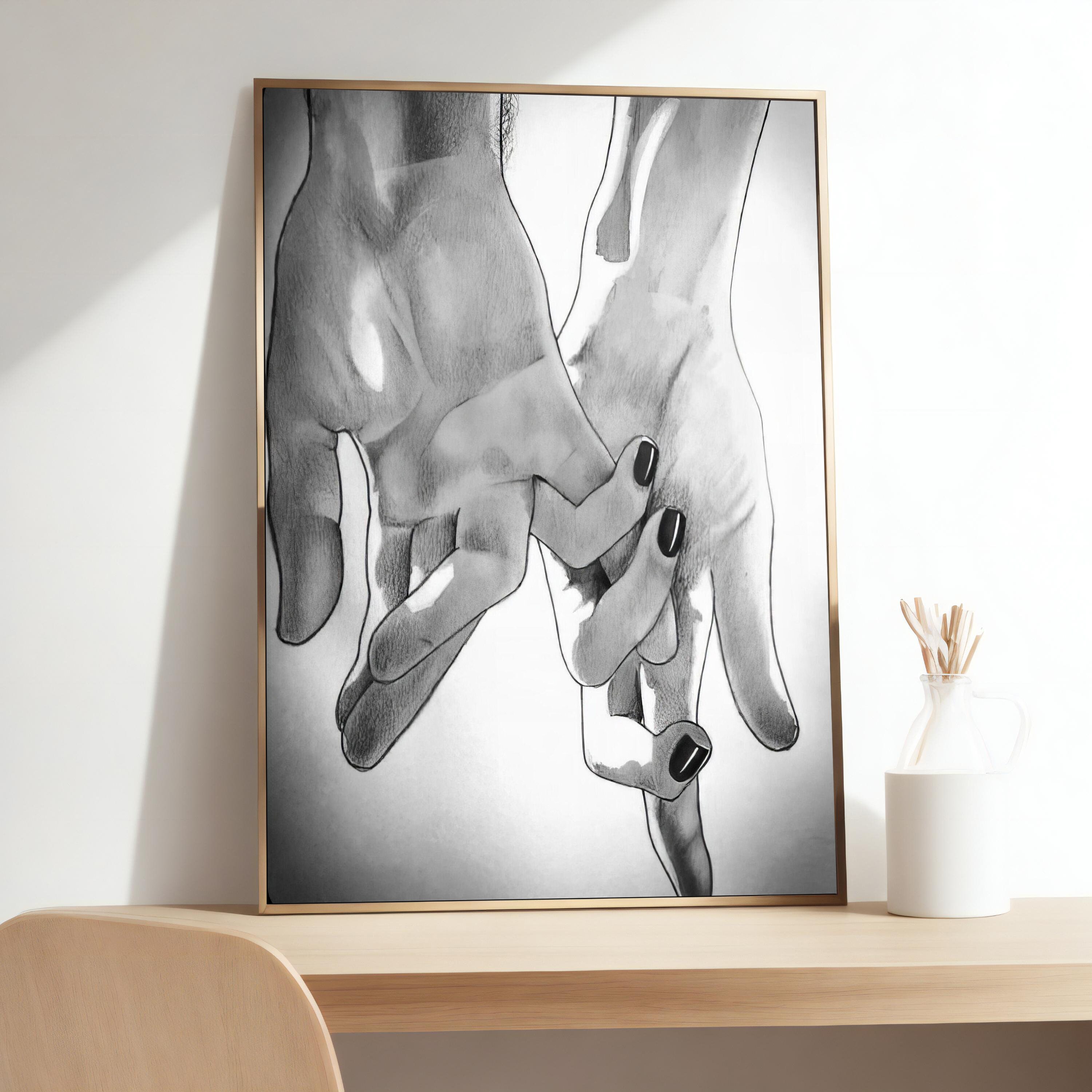 Couple Holding Hands Canvas Painting, Romantic Lovers Gift, Love ...