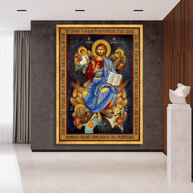 Byzantine Christian Icon Canvas Wall Art, Jesus Christ Pantocrator ...