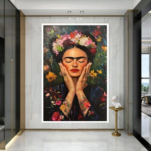Frida Kahlo-inspired Floral Portrait - Bold and Vibrant Canvas Painting ...