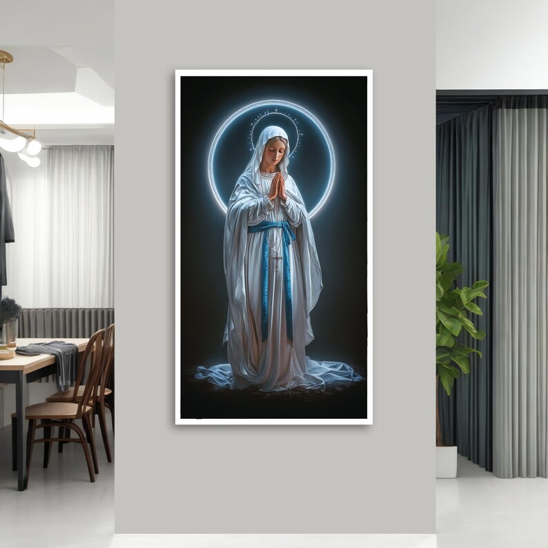 Virgin Mary Neon Halo Canvas Painting, Holy Mother Religious Art ...