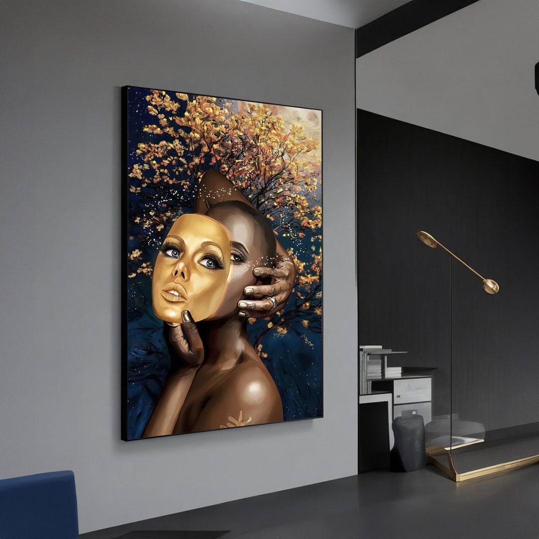 Elegant Woman Behind the Mask Canvas Intriguing Modern Wall Decor for ...