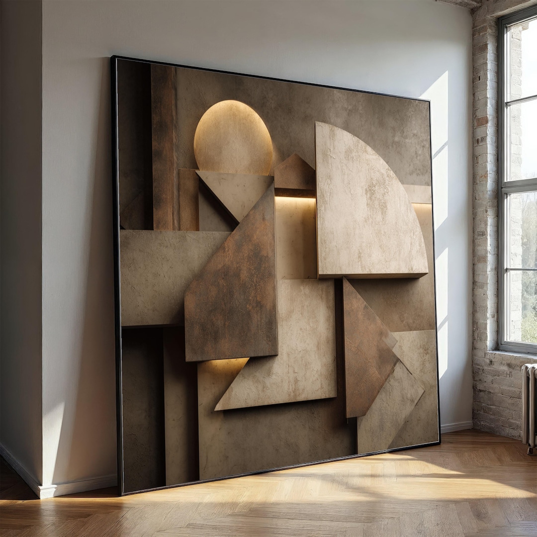 Modern Abstract Geometric Canvas Wall Art, Shapes With Warm Lighting ...