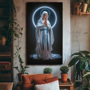 Virgin Mary Neon Halo Canvas Painting, Holy Mother Religious Art ...