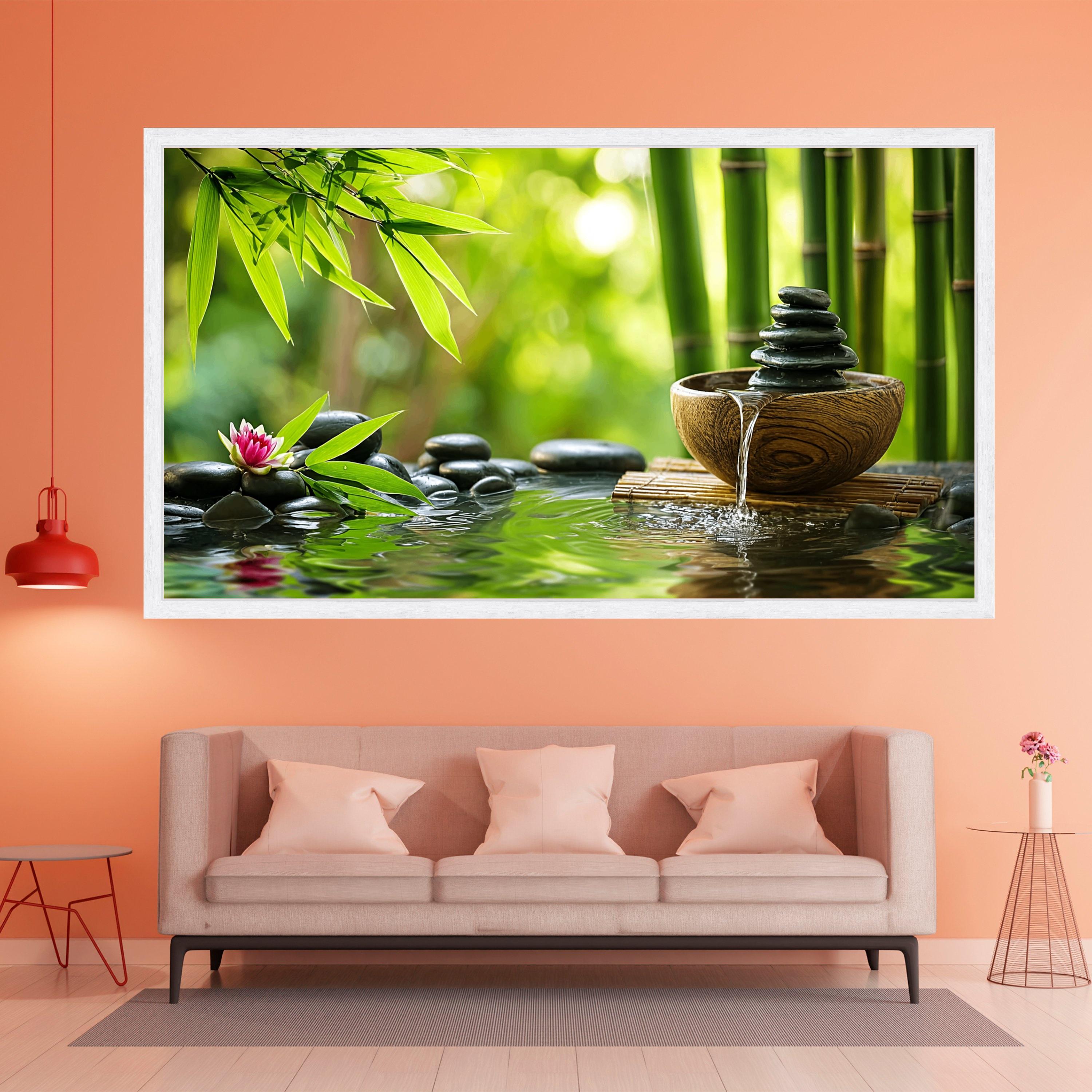 Tranquil Zen Garden Canvas, Bamboo Water Fountain Wall Art, Spa ...