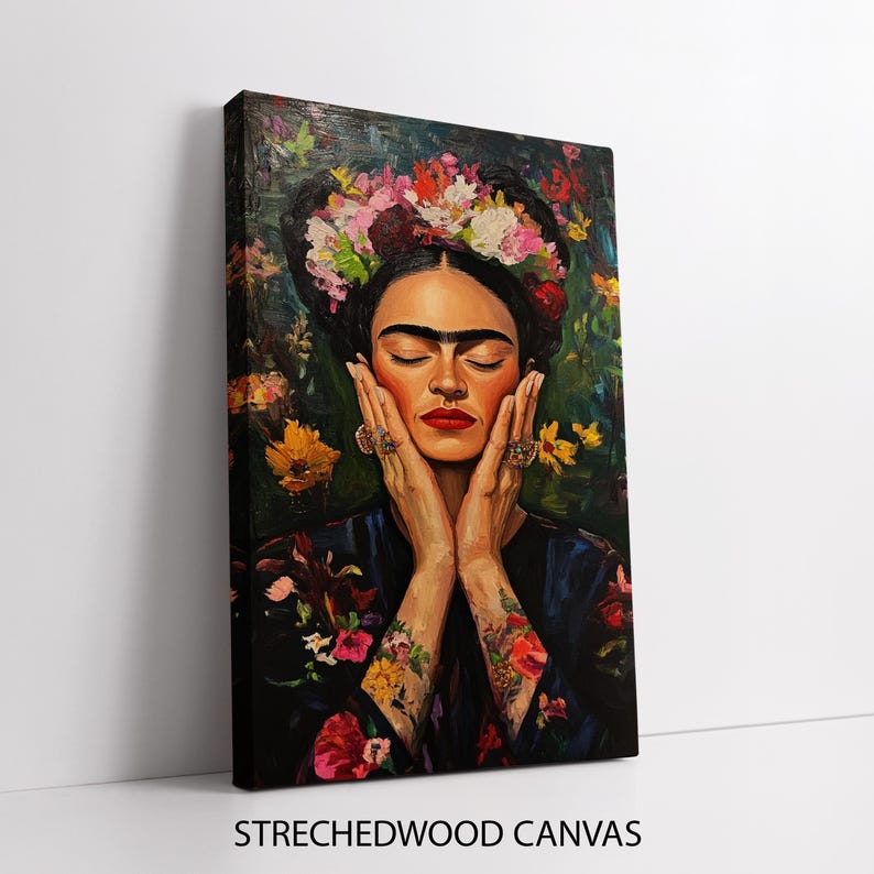 Frida Kahlo-inspired Floral Portrait - Bold and Vibrant Canvas Painting ...