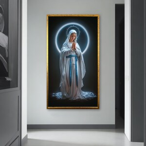 Virgin Mary Neon Halo Canvas Painting, Holy Mother Religious Art ...
