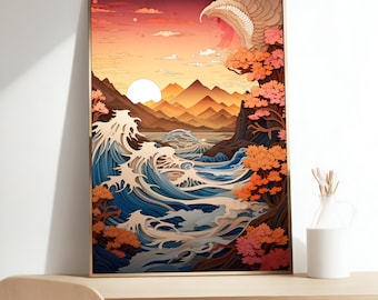 The Great Wave off Kanagawa Canvas Print Wall Art, Large Hokusai ...