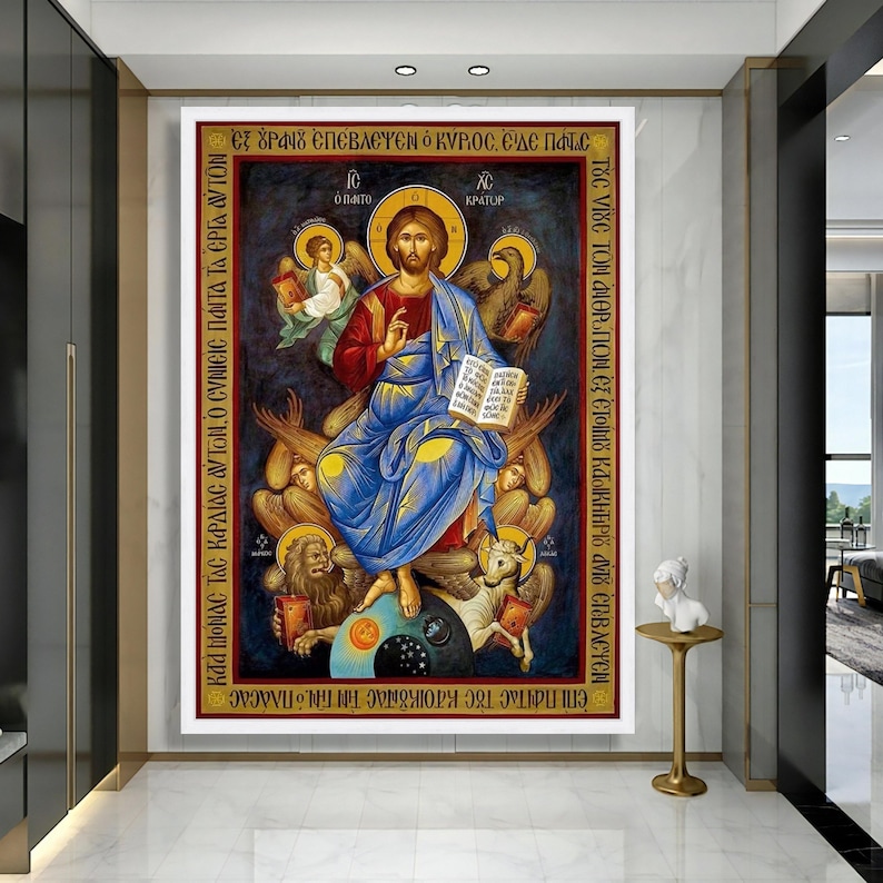 Byzantine Christian Icon Canvas Wall Art, Jesus Christ Pantocrator ...