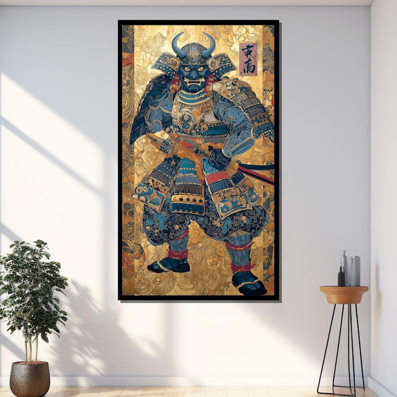 Samurai Warrior Canvas Painting – Japanese Armor Wall Art With Gold ...