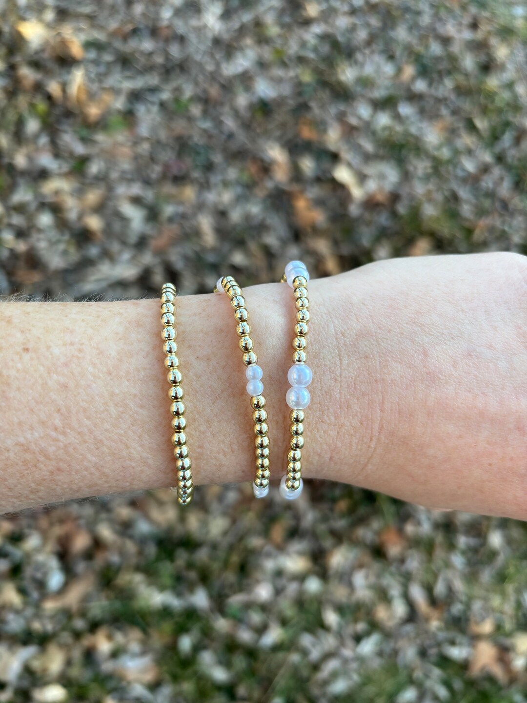 14k GOLD-PLATED Stack Bracelet, Gold Bead Bracelet for Women, Gold Bead ...
