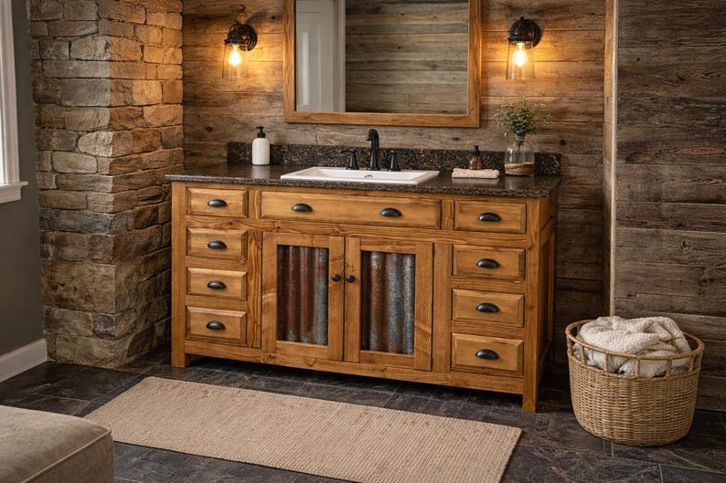 Handmade Alder Wood Rustic Farmhouse Bathroom Vanity – Solid Wood ...
