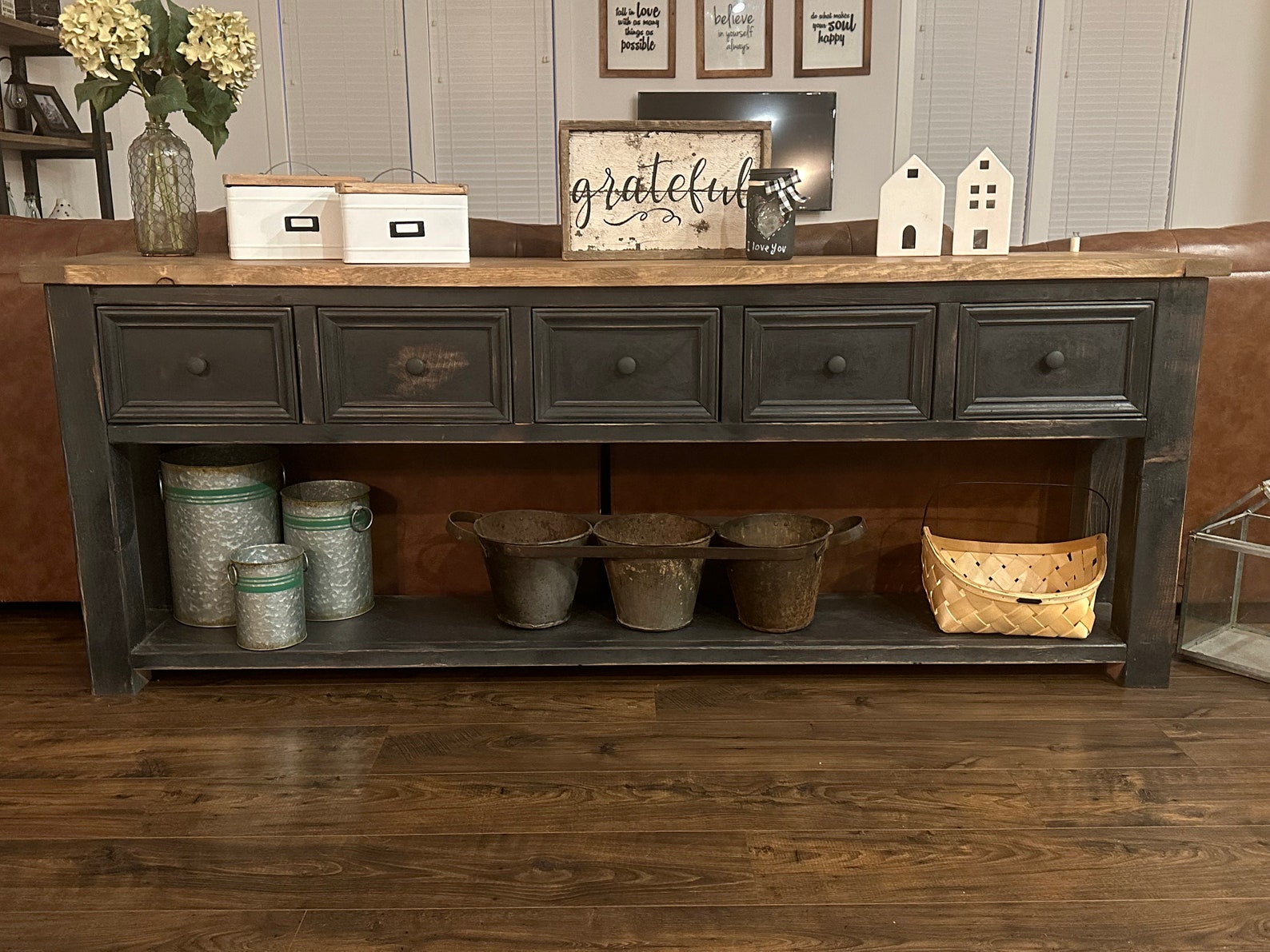 Solid Wood Console Table With Drawers, Farmhouse Entryway Storage ...