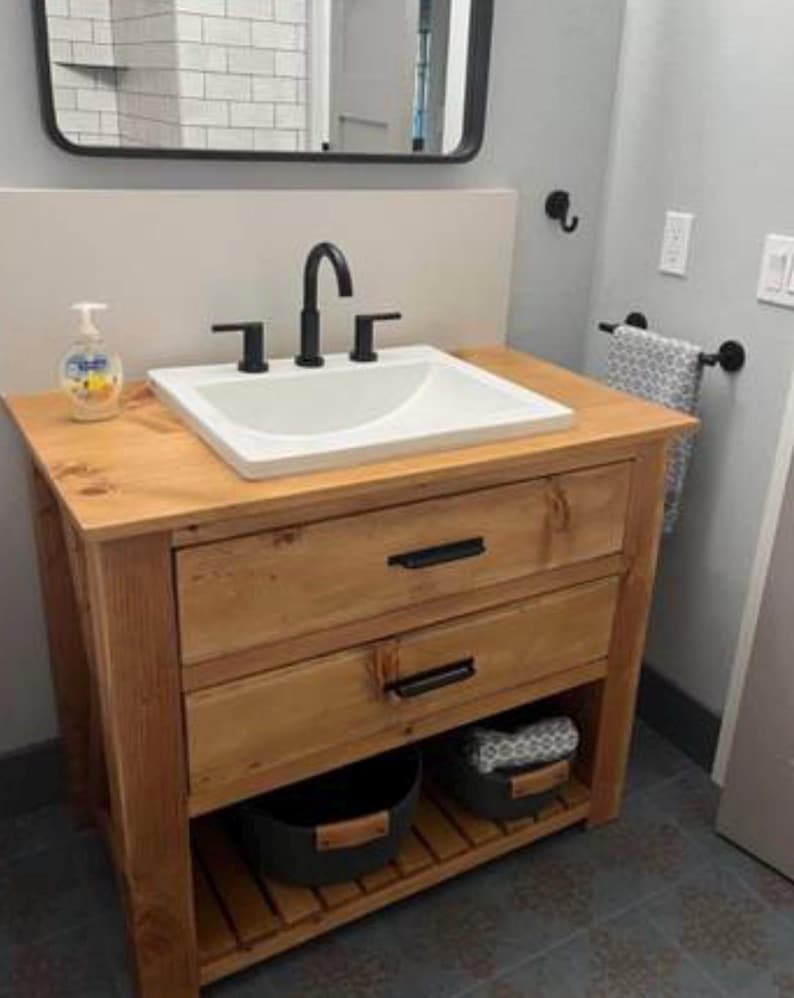 Solid Wood Farmhouse Bathroom Vanity | Rustic Single Sink Cabinet ...