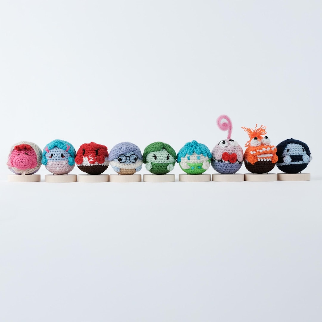 Inside Out 2 Crochet Plush Keychain, Anxiety Ennui Joy Sadness Anger ...