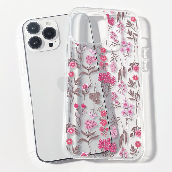Clear Pink Floral Phone Case - Etsy