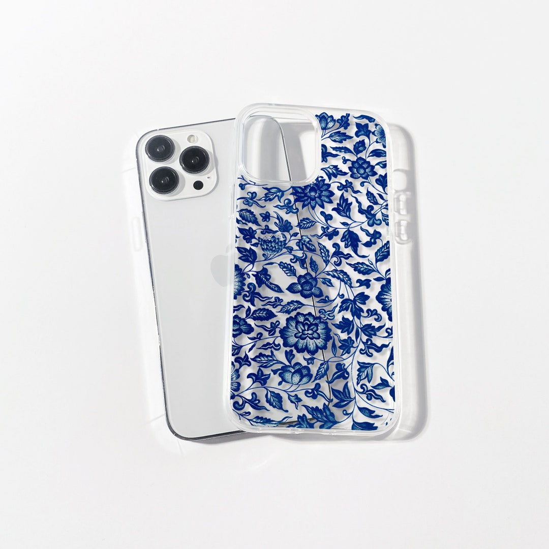 Blue Floral Clear Phone Case: Vintage Flower Design - Etsy