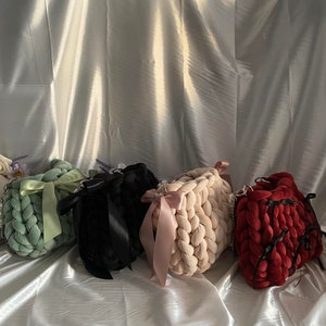 Y2k Chunky Yarn Bag With Silver Hardware Ribbons Customizable Straps ...