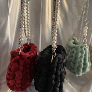 Y2k Chunky Yarn Bag With Silver Hardware Ribbons Customizable Straps ...