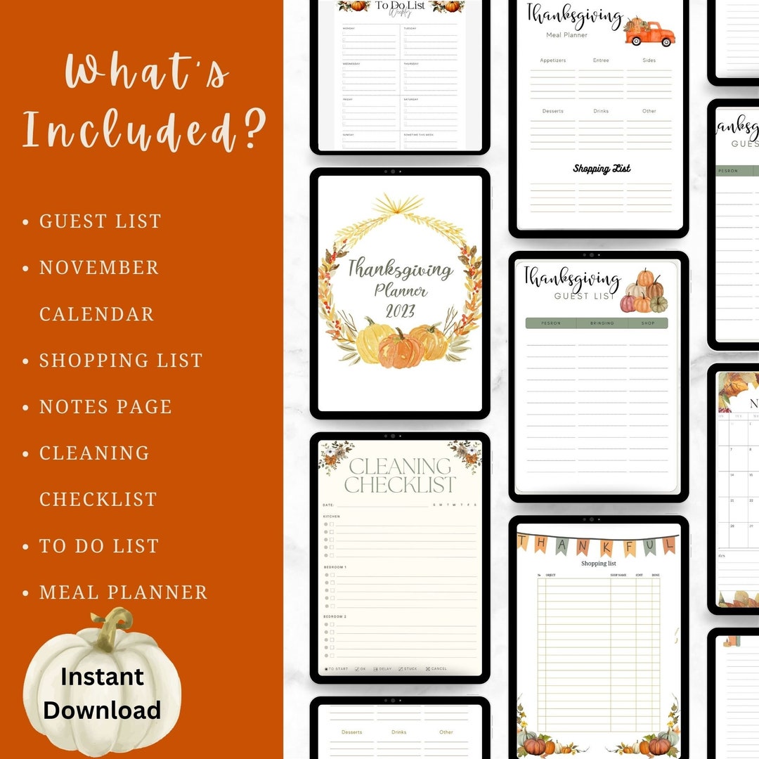 Thanksgiving Planner Printable, Holiday Planner A5, Thanksgiving Binder ...