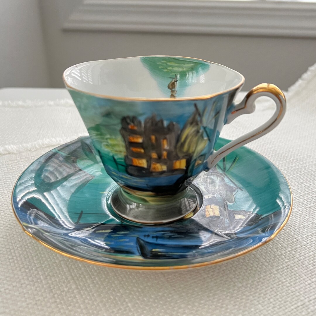 Norcrest Teacup and Saucer Set: Nautical Ships Harbor Scene Fine China ...