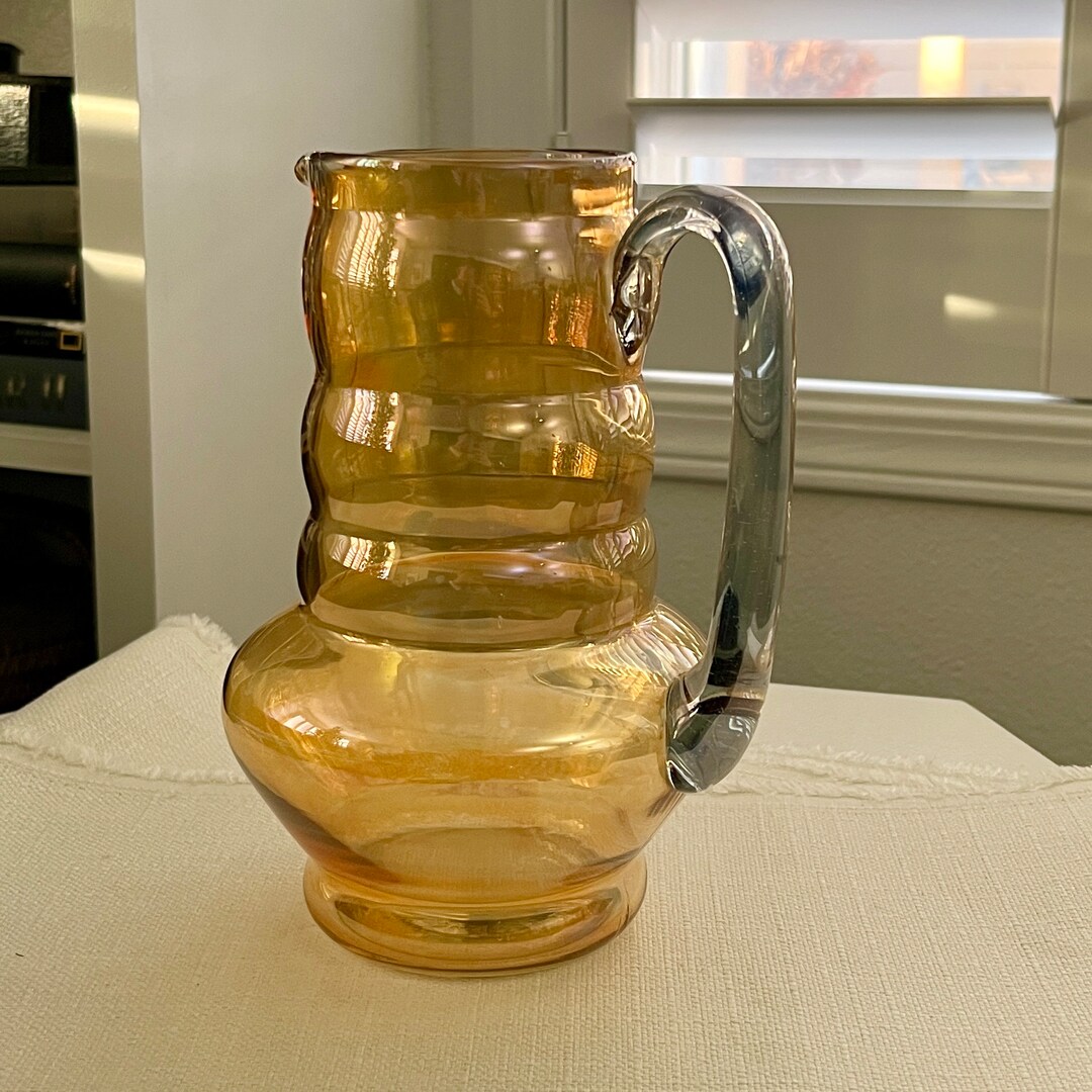Vintage Beehive Glass Pitcher - 1930s Yellow Drinkware - Etsy