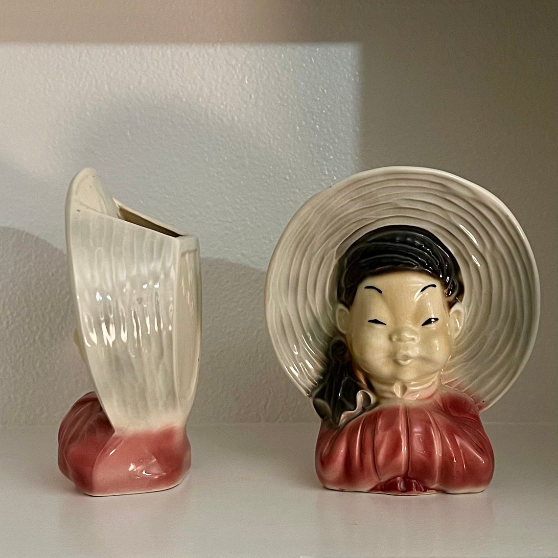 Royal Copley Pottery Asian Girl Boy Wall Pocket Planter Gift Tabletop ...