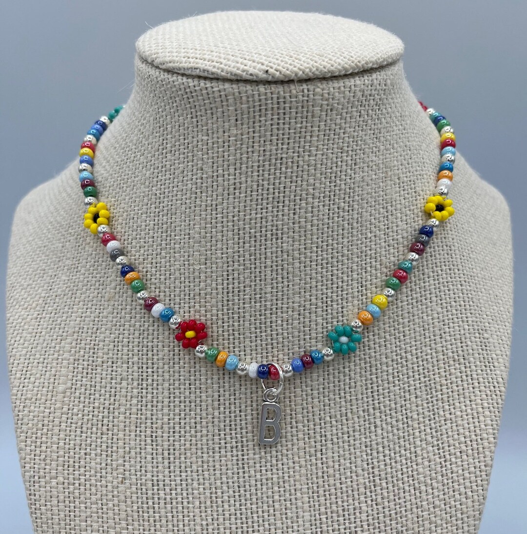 Floral Monogram Necklace Beaded Jewelry Teen Girls - Etsy