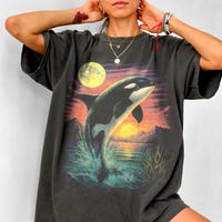 Two Orcas Embroidered Sweatshirt, Killer Whale Marine Lover Jumper ...