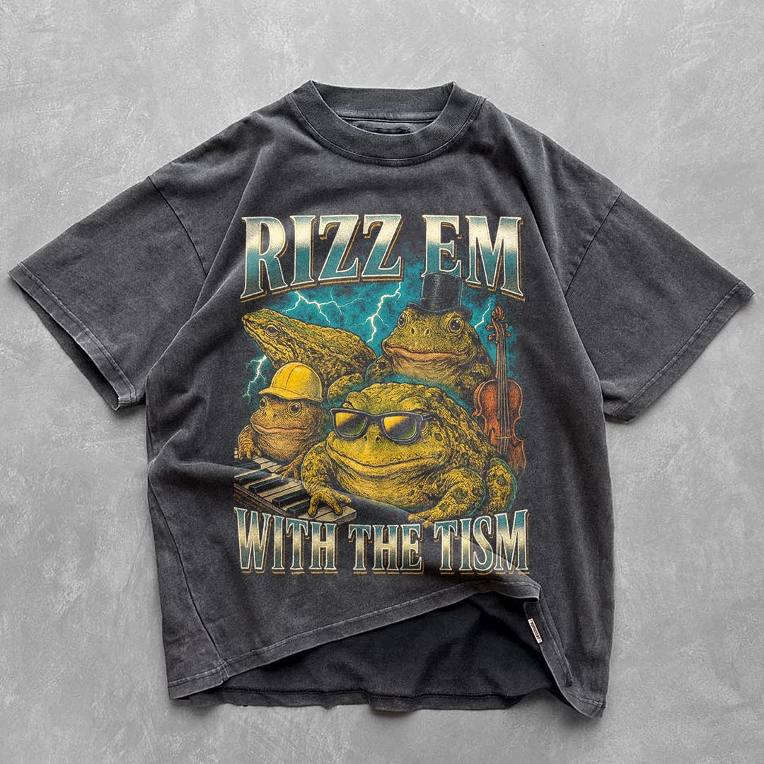 Funny Frog Meme Shirt – Rizz ’em With the Tism Tee, Sarcastic Vintage ...